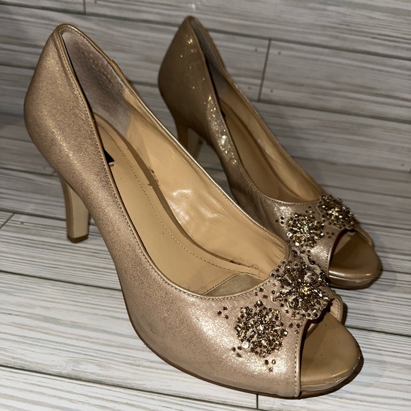 Alex Marie | Shoes | Alex Marie Sparkle Nude Metallic High Heels Womens ...